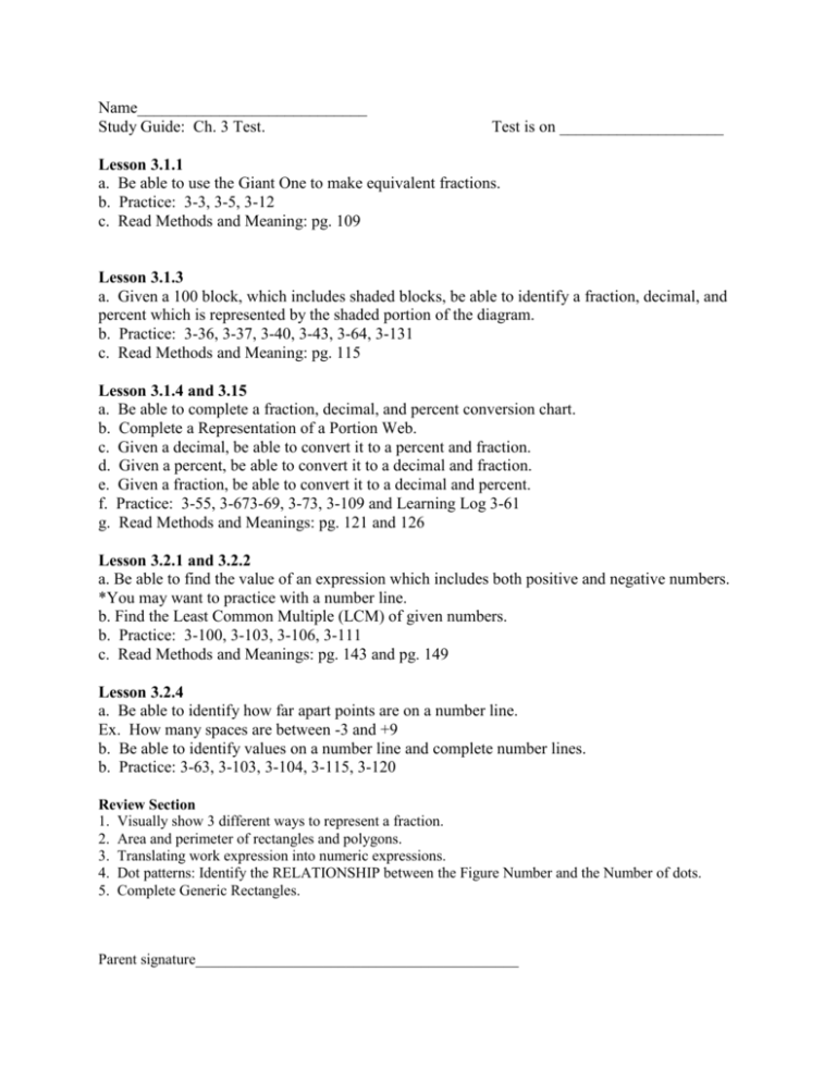 Chapter 3 Study Guide Chapter 3 Study Guide