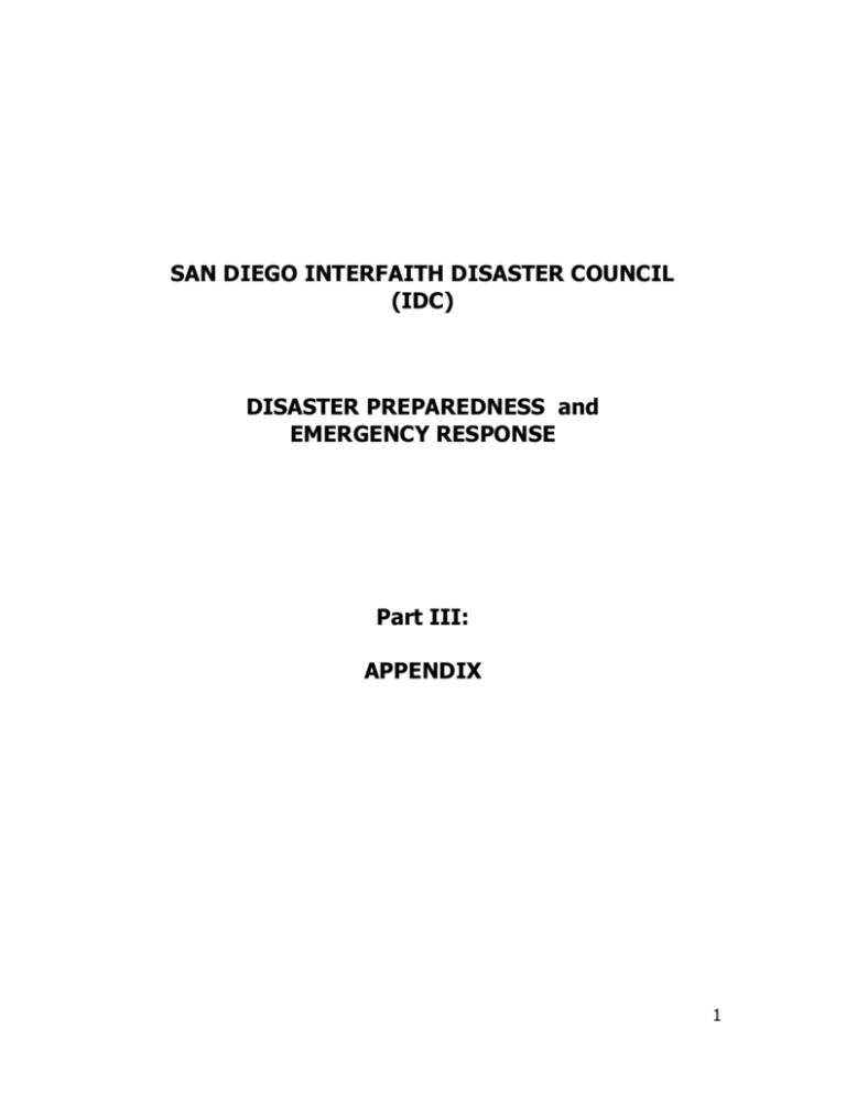 Disaster Preparedness Plan Appendix