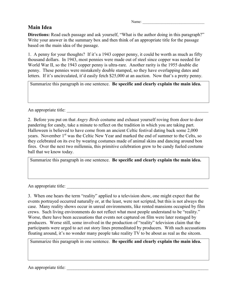 Main Idea Worksheet 1 RTF