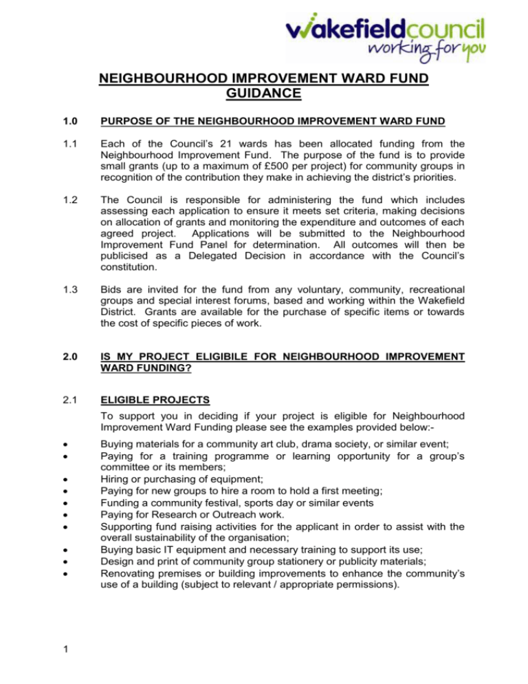 Neighbourhood improvement ward fund guidance