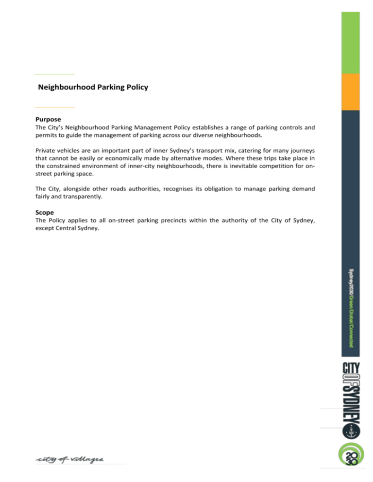 Neighbourhood Parking Policy - City of Sydney