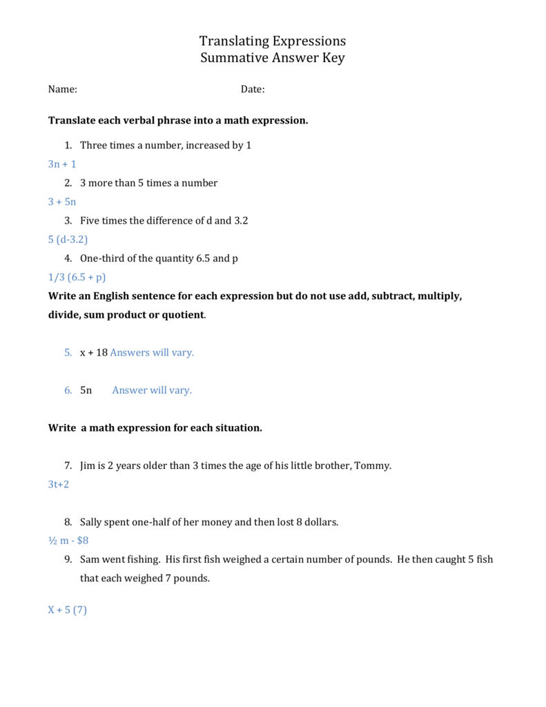 Summative Assessment Answer Key