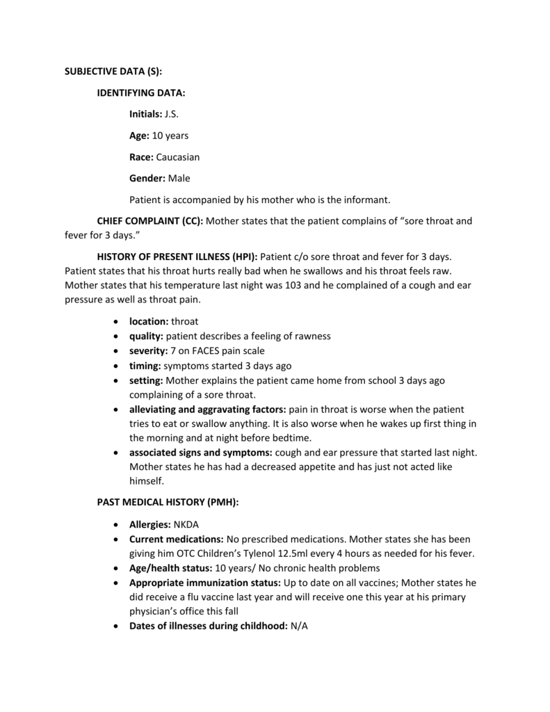 Pediatric Soap Note