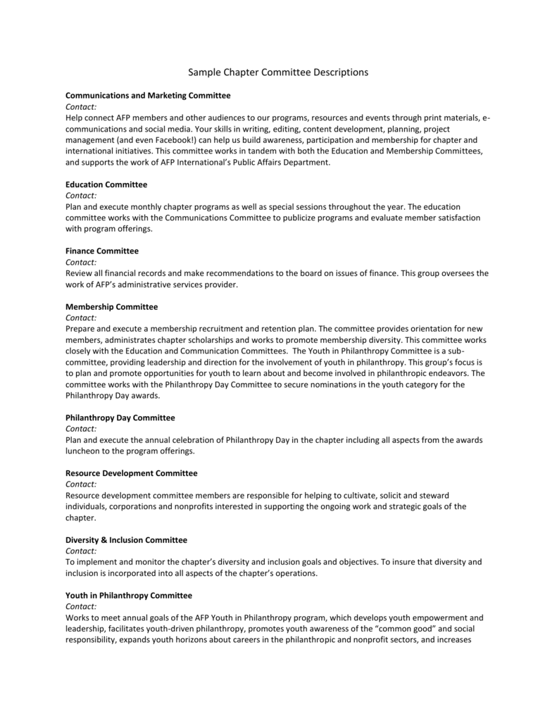 Sample Committee Descriptions Association Of Fundraising