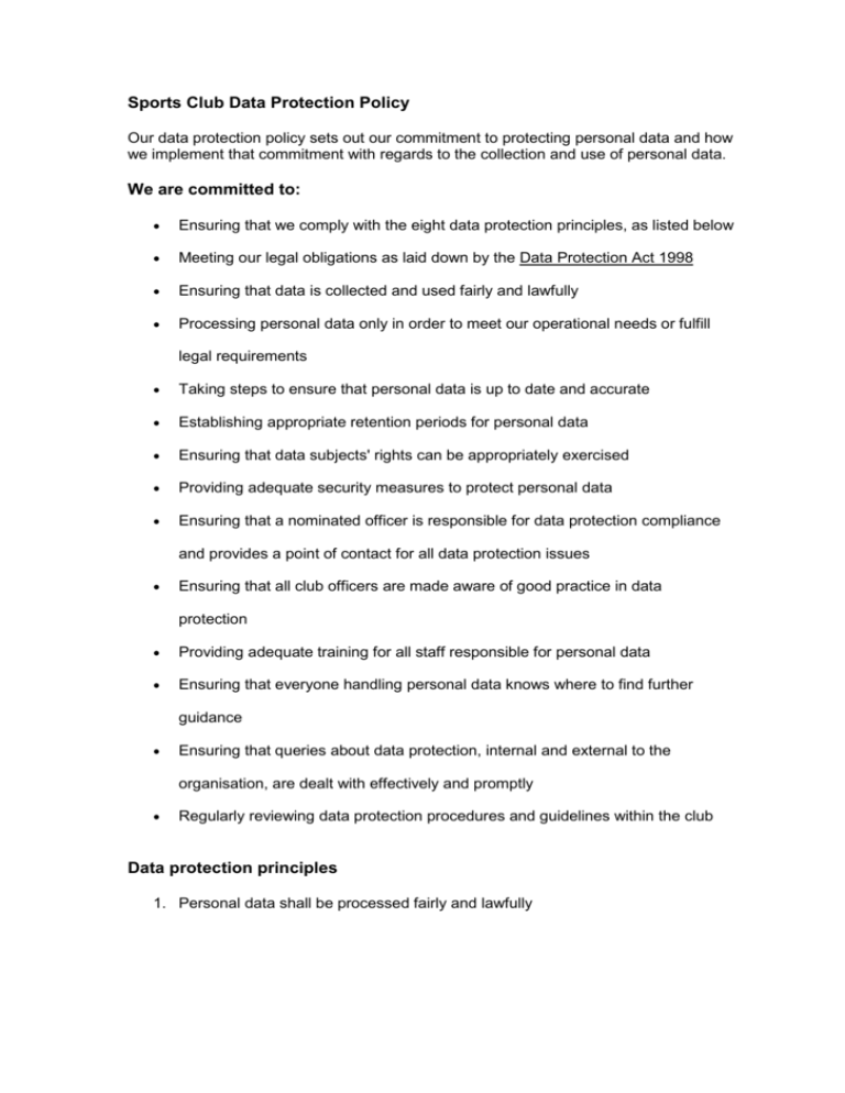 Data Protection Policy Example