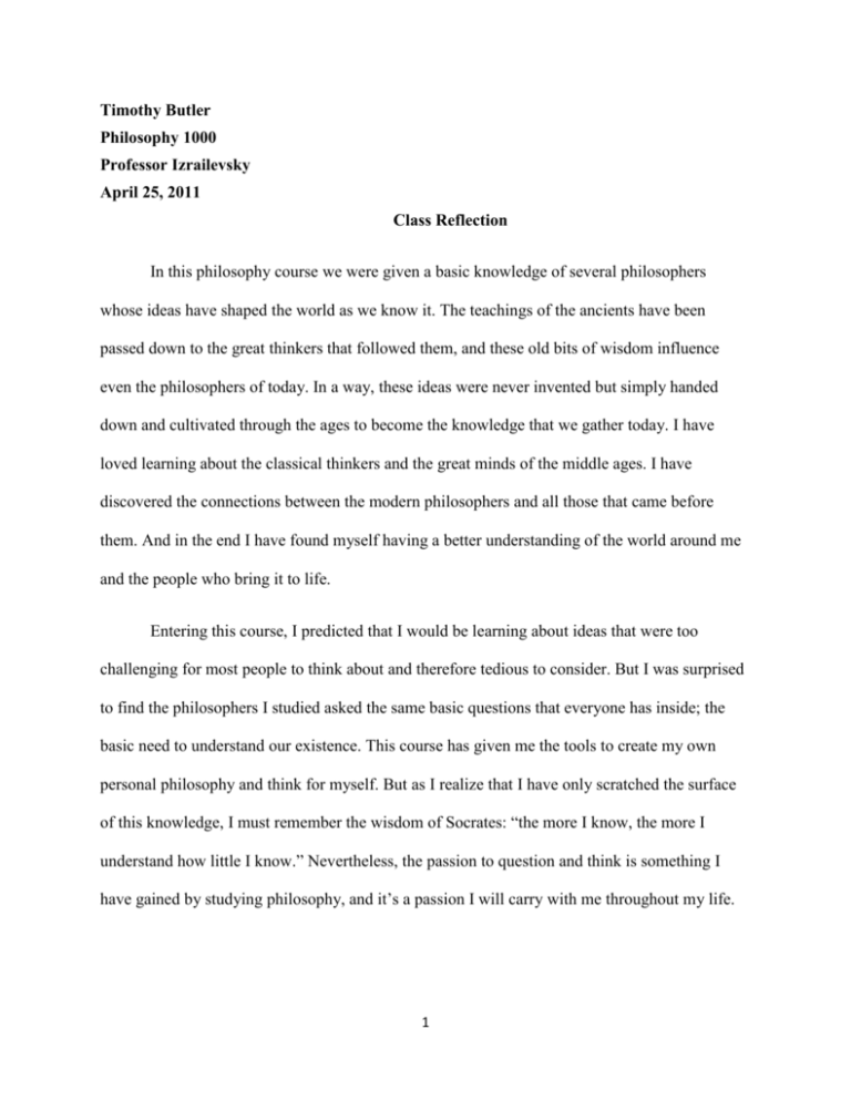 Philosophy 1000 Reflection Philosophy 1000 Reflection