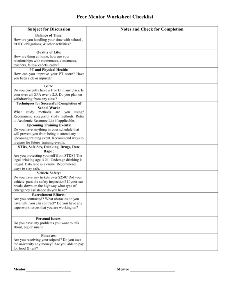 Mentor Checklist Template Prntbl concejomunicipaldechinu gov co