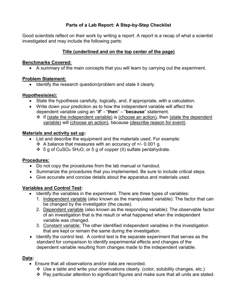 Parts Of A Lab Report
