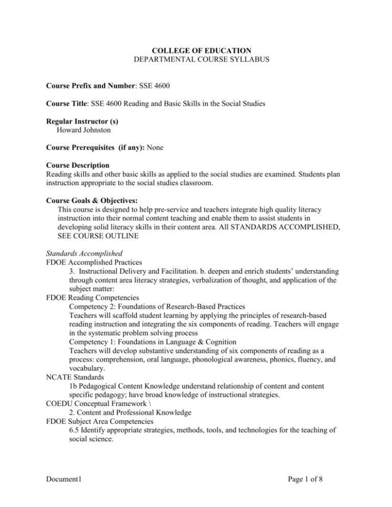 Department Syllabus College Of Education Department Syllabus College Of Education