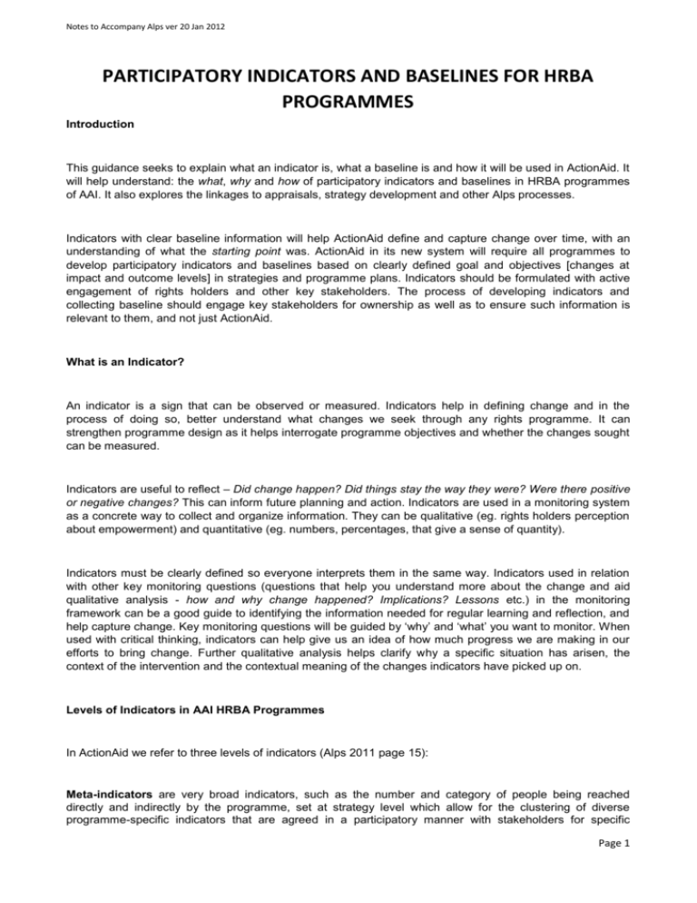 participatory indicators and baselines for hrba programmes