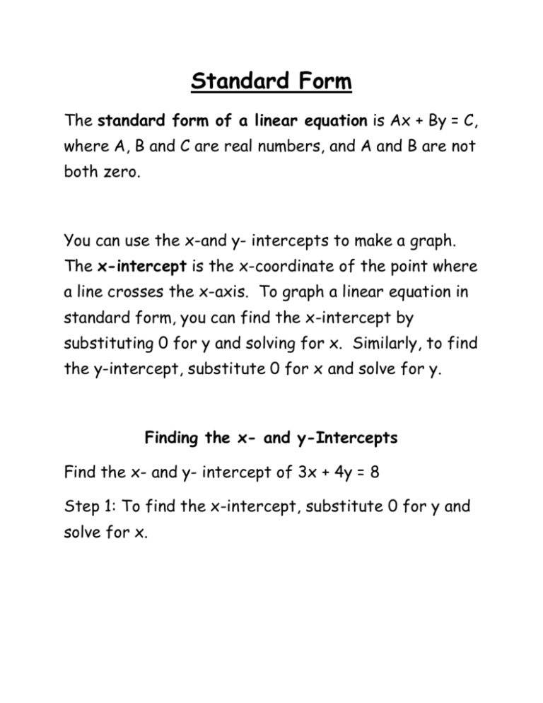 Standard Form Of A Linear Equation
