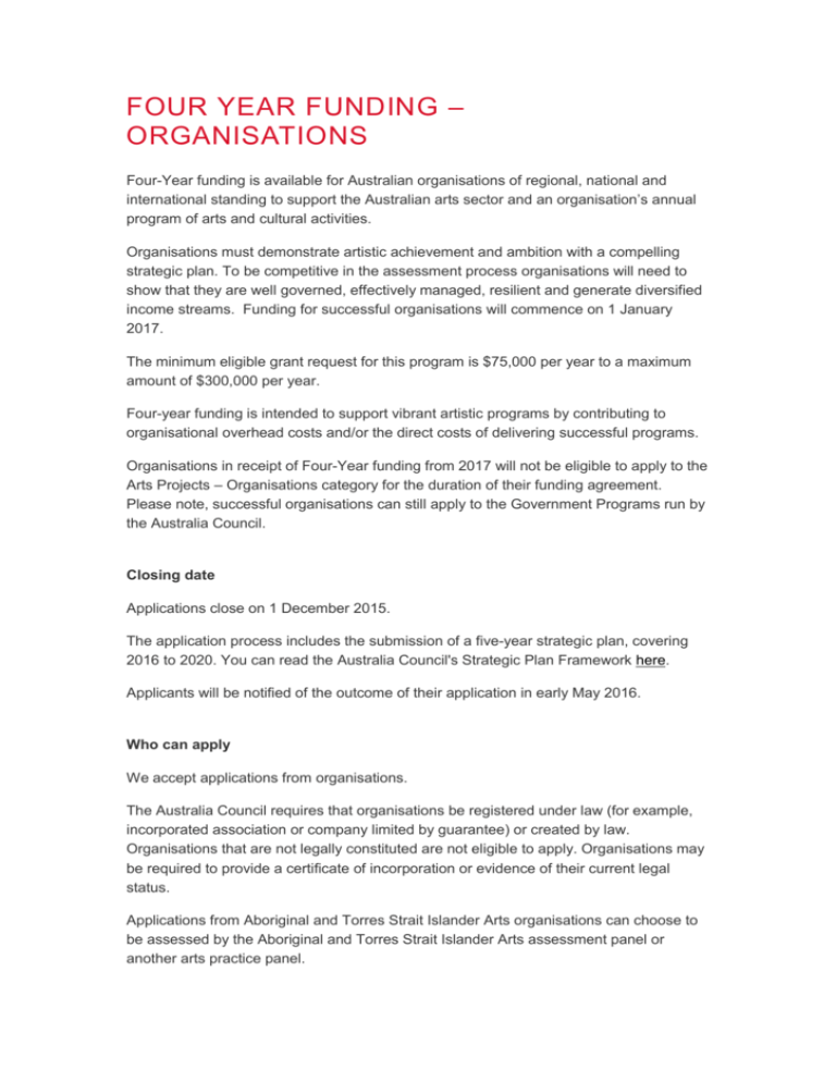 four year funding – organisations