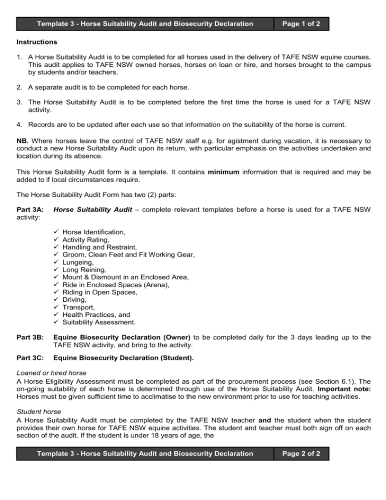 TAFE NSW Equine Procedures Template 3 TAFE NSW Equine Procedures Template 3