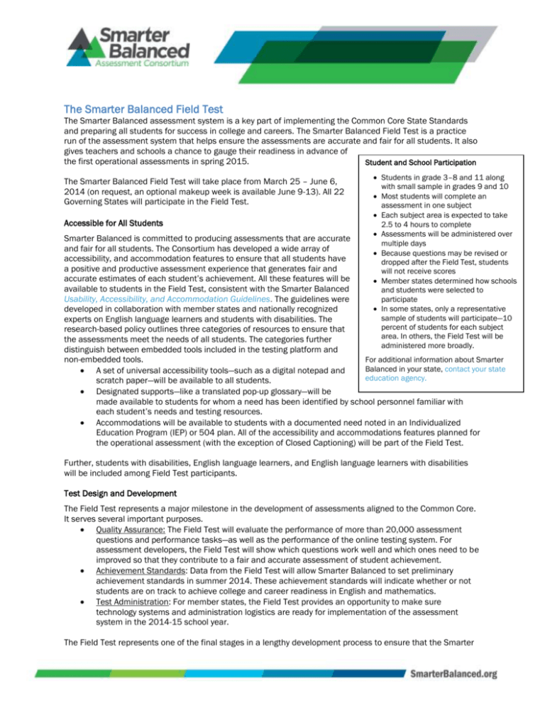 Smarter Balanced Field Test Fact Sheet Smarter Balanced Field Test Fact Sheet