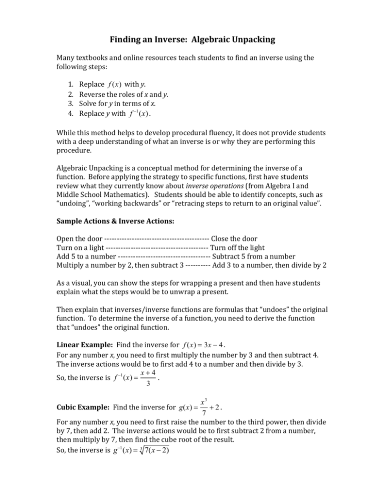 Finding An Inverse Algebraic Unpacking
