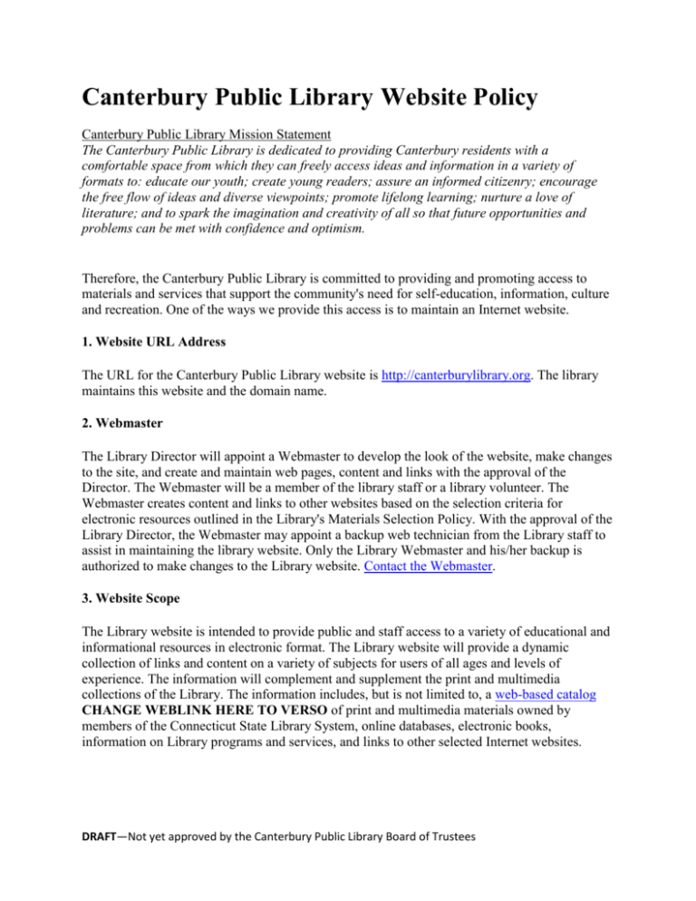 Canterbury Public Library Mission Statement