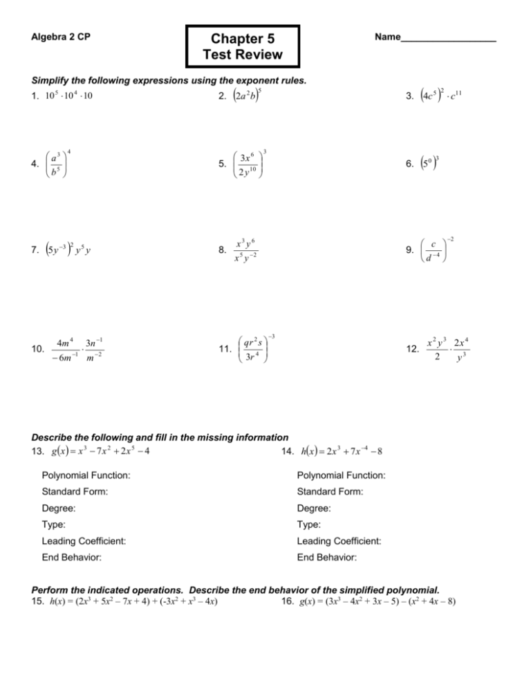 Chapter 5 Test Review