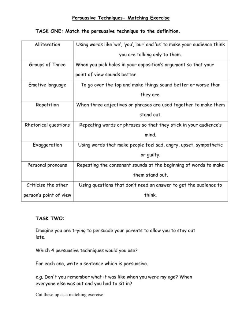 Persuasive Techniques Matching Exercise Persuasive Techniques Matching Exercise