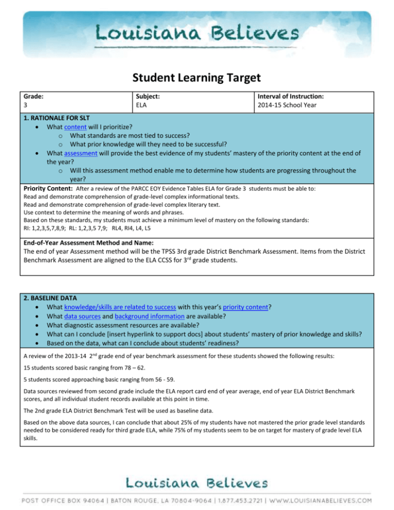 Student Learning Target