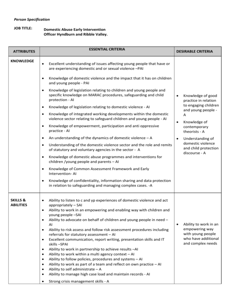 Person Specification DAEIO