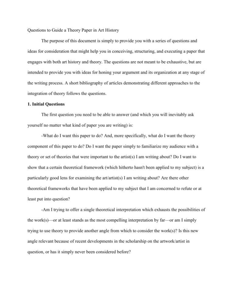 Questions To Guide A Theory Paper In Art History