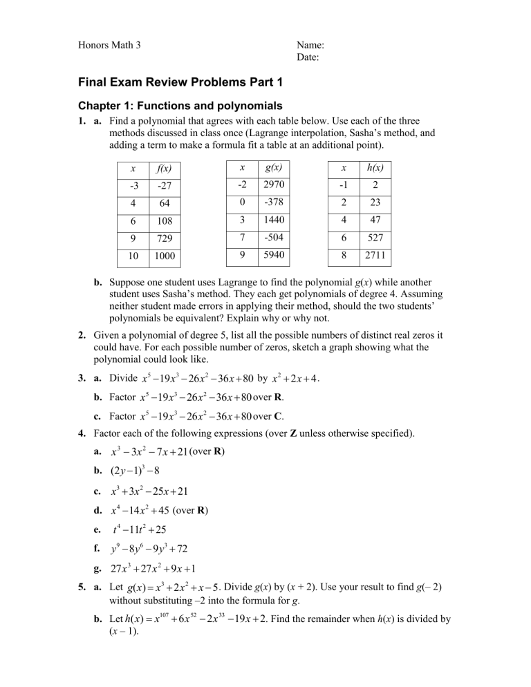 Final Exam Review Part 1 Final Exam Review Part 1