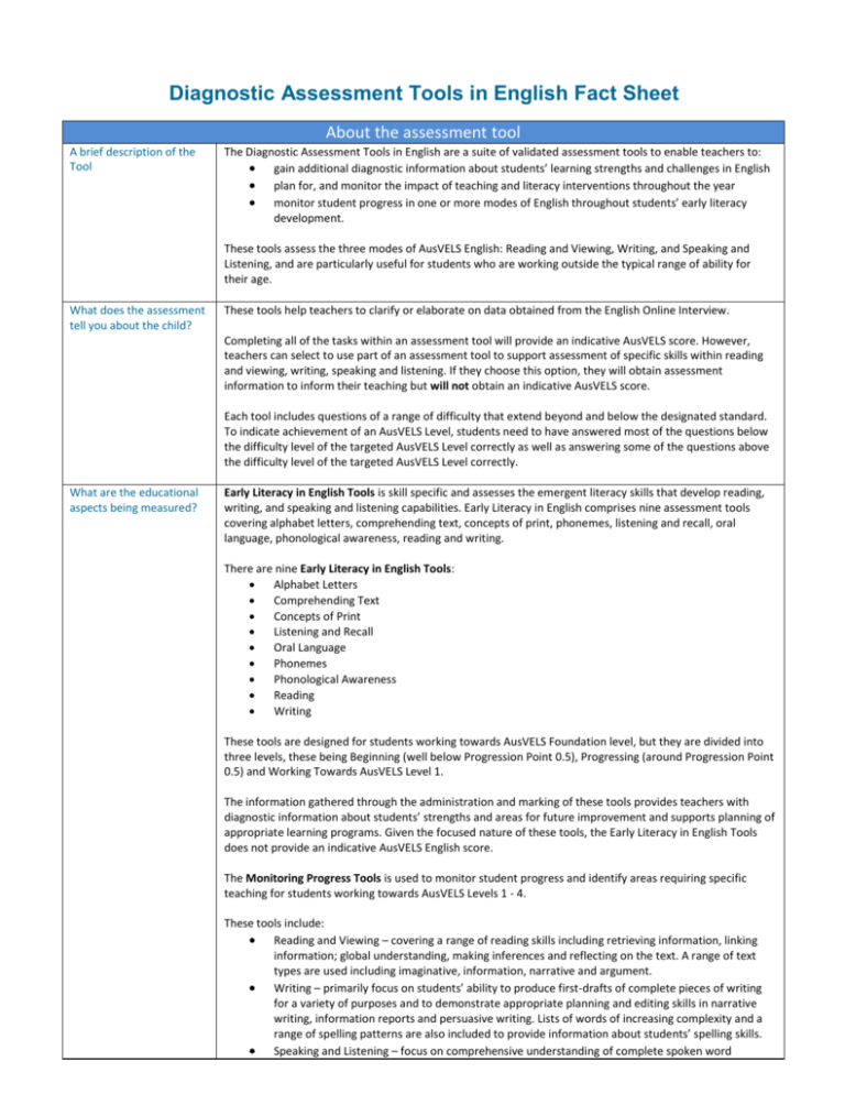 Diagnostic Assessment Tools In English Fact Sheet