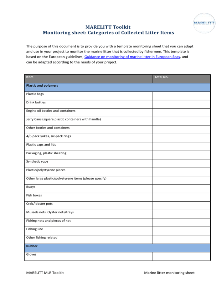Monitoring Sheet Template