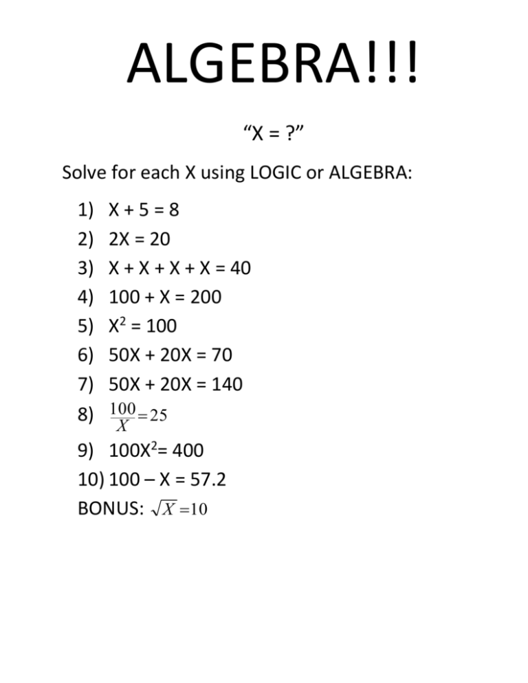 ALGEBRA ALGEBRA