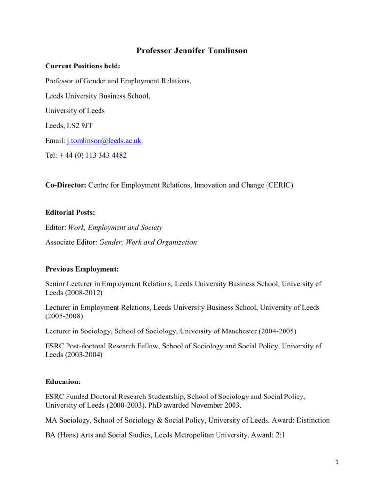 Curriculum Vitae Leeds University Business School