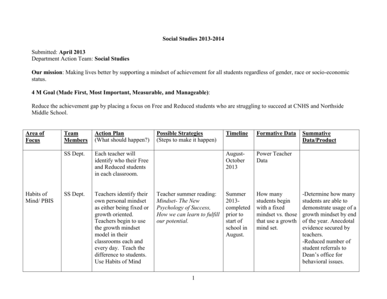 2013 2014 Social Studies Action Plan