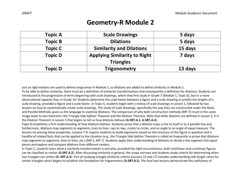 Geometry R Module 2 Topic A Scale Drawings 5 Days Topic B