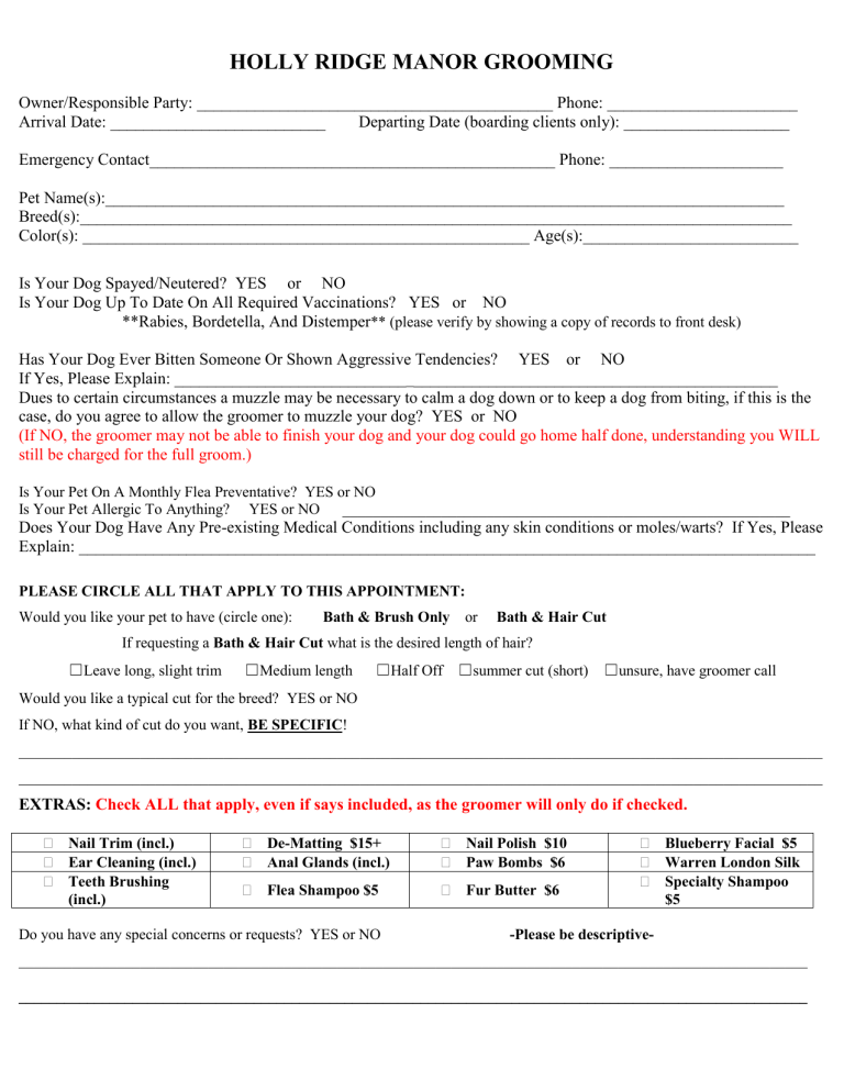 Grooming Form
