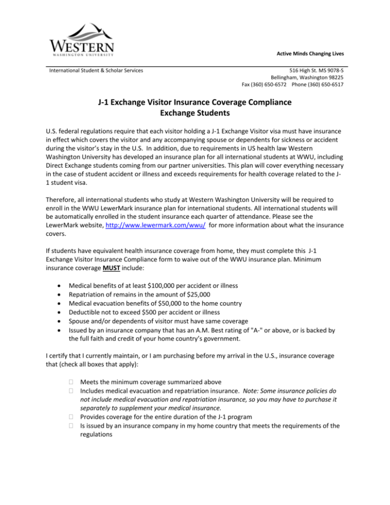 J 1 Insurance Compliance Students