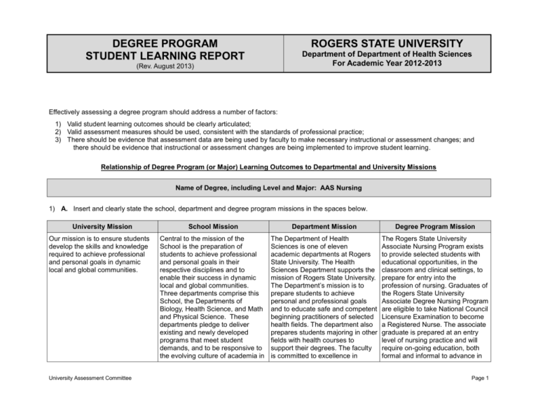 Degree Program Student Learning Report