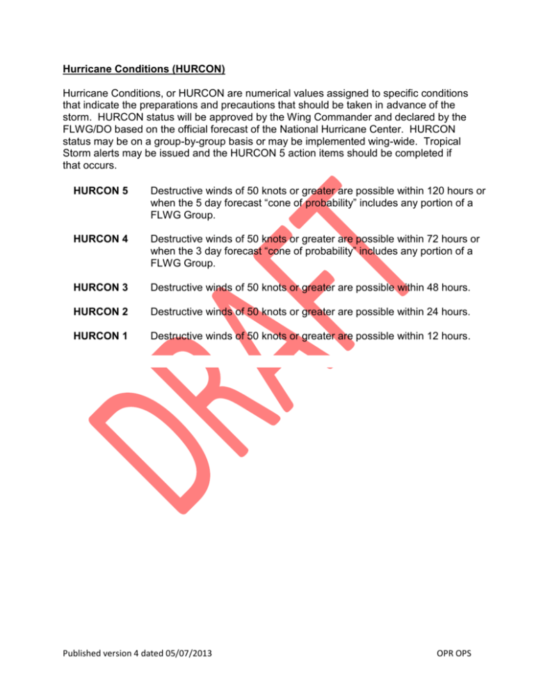 DRAFT Hurricane Conditions (HURCON) Hurricane Conditions, or
