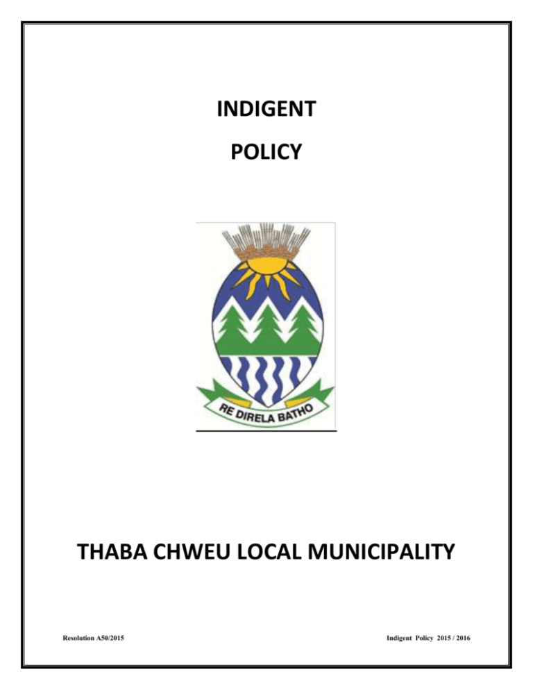 Approved Indigent Policy 2016 Approved Indigent Policy 2016