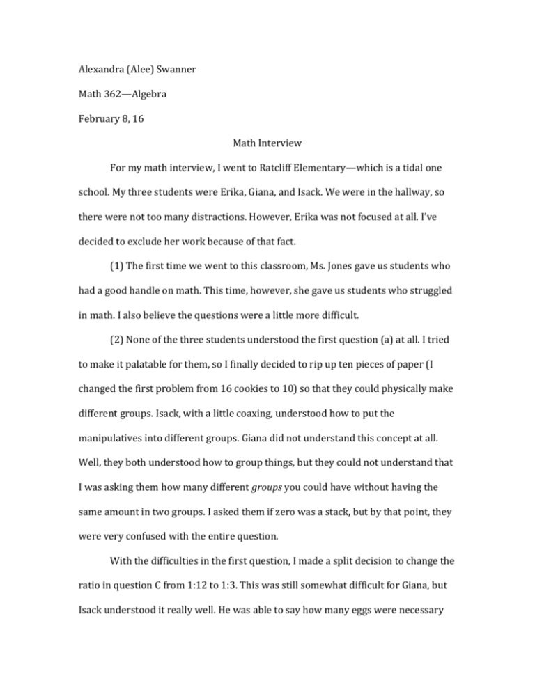 Swanner Math Interview Paper