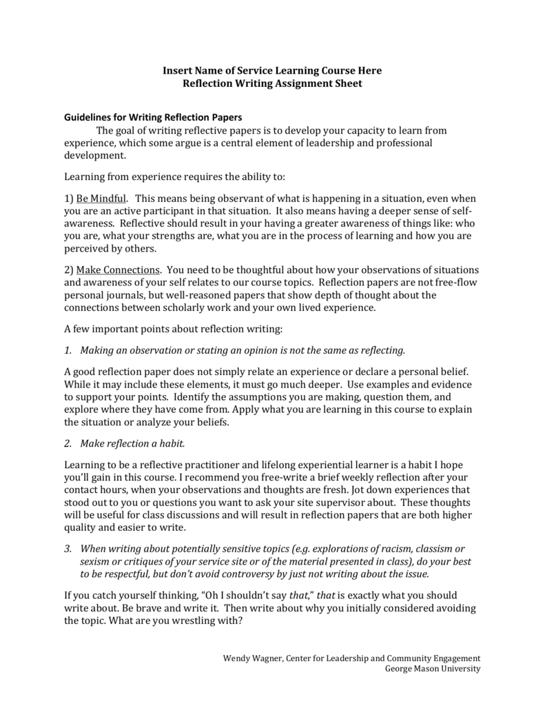 What Is A Reflection Paper Example