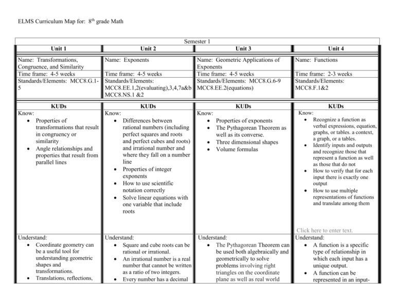 Math 8th Grade Curriculum Map Updated Math 8th Grade Curriculum Map Updated