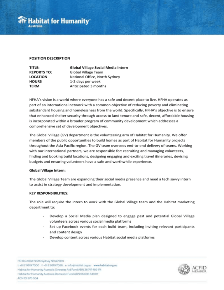 POSITION DESCRIPTION TITLE Global Village Social Media Intern