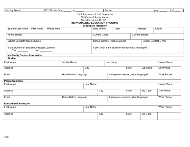 INDIVIDUALIZED EDUCATION PROGRAM INDIVIDUALIZED EDUCATION PROGRAM