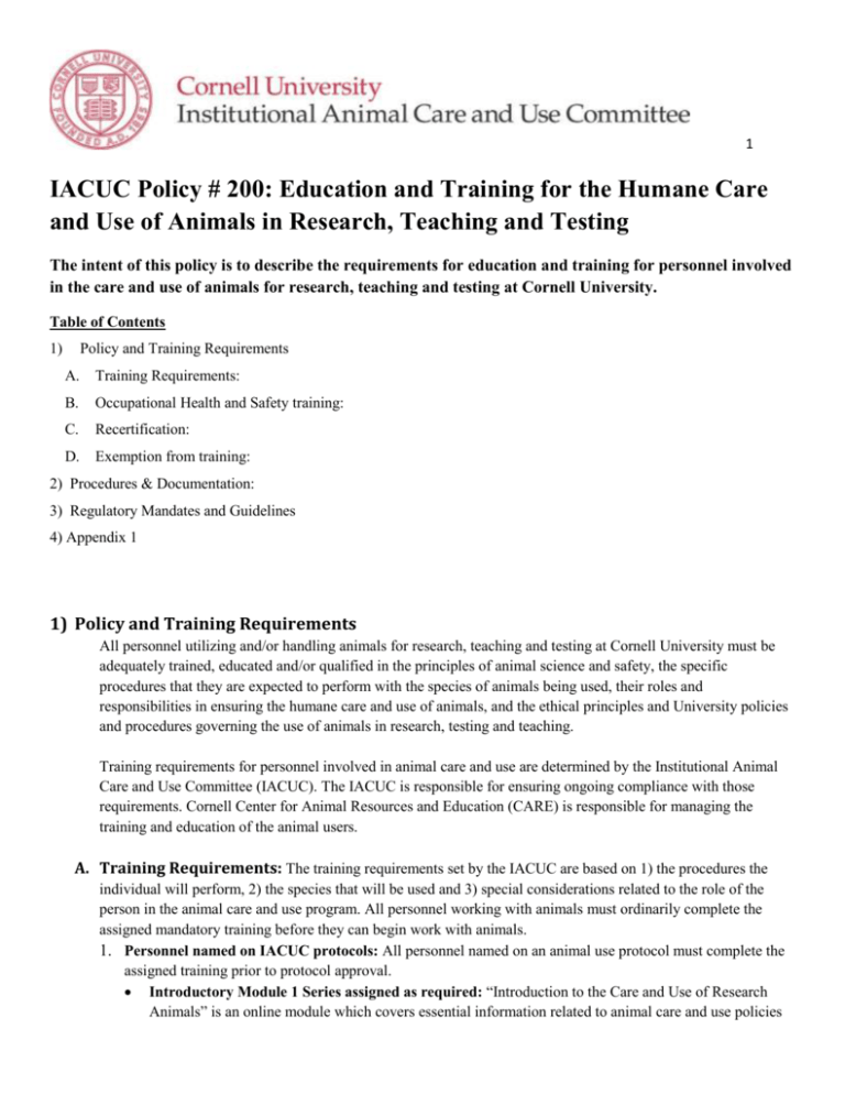 IACUC policy on training