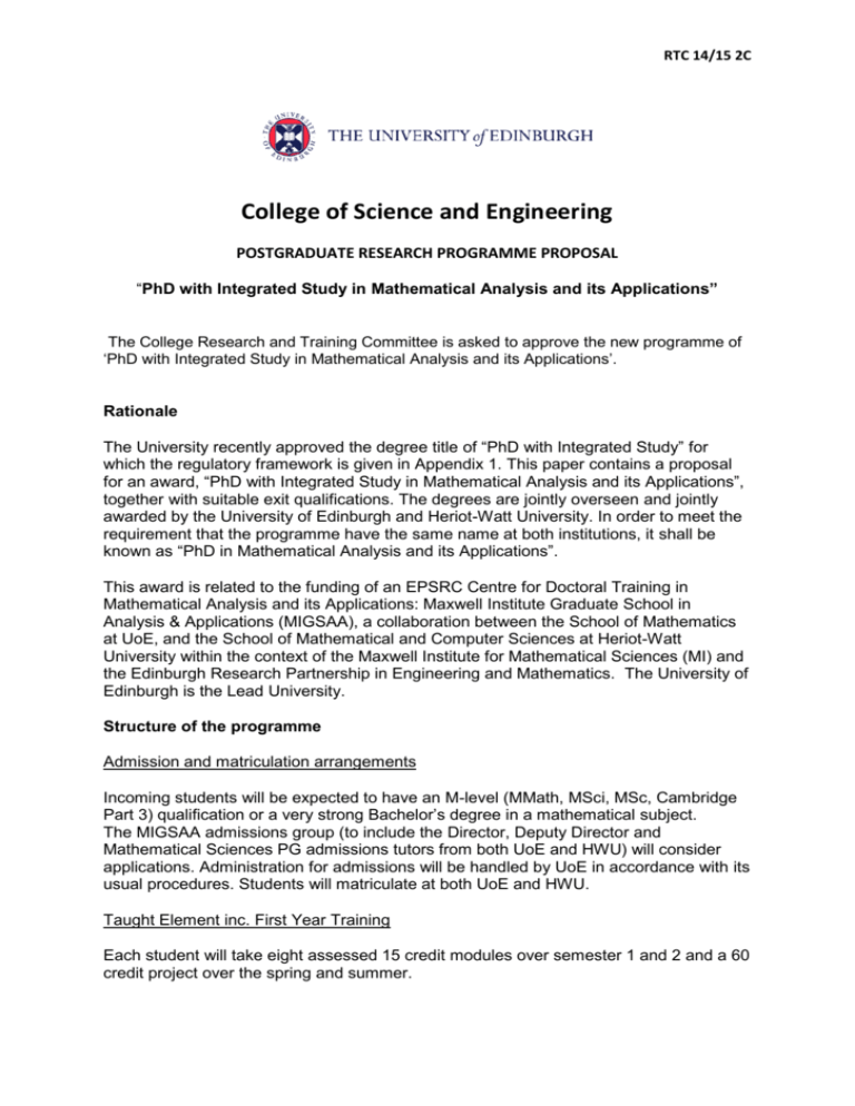 Programme Proposal For PhD With Integrated Study In Mathematical