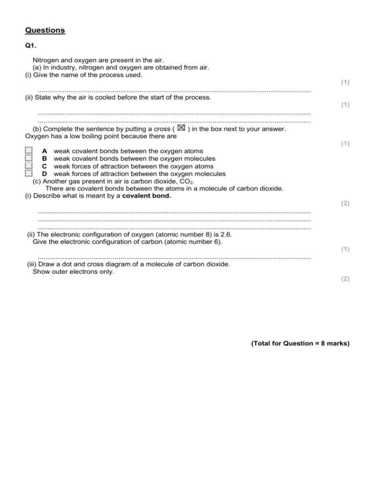 Covalent Bonding Past Paper Questions Covalent Bonding Past Paper Questions