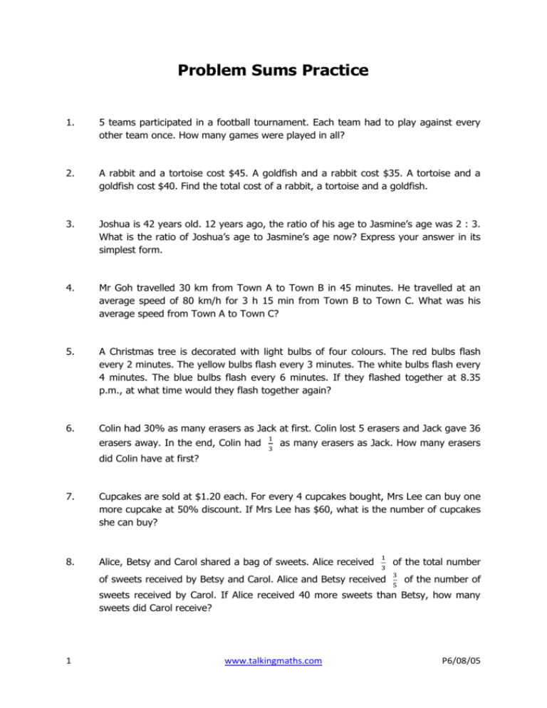 Problem Sums Practice