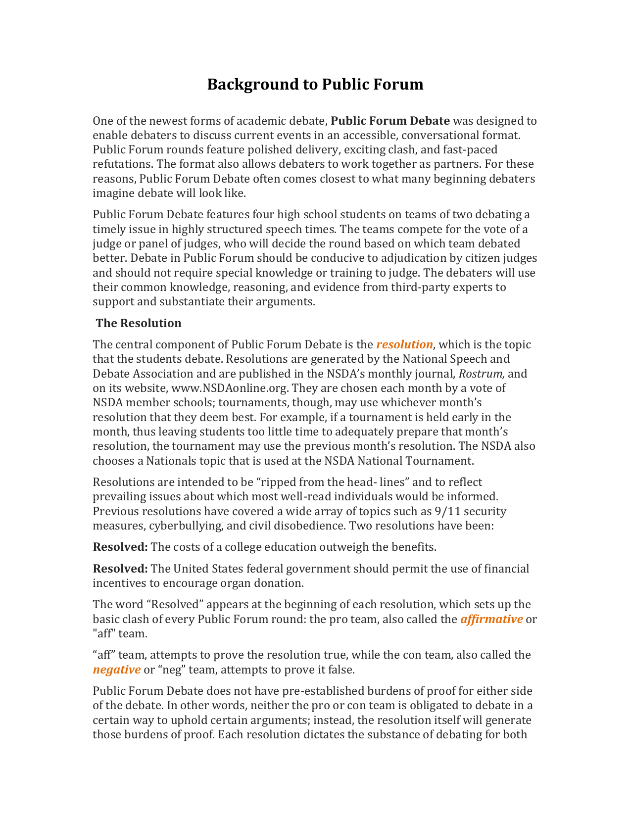 Background To Public Forum