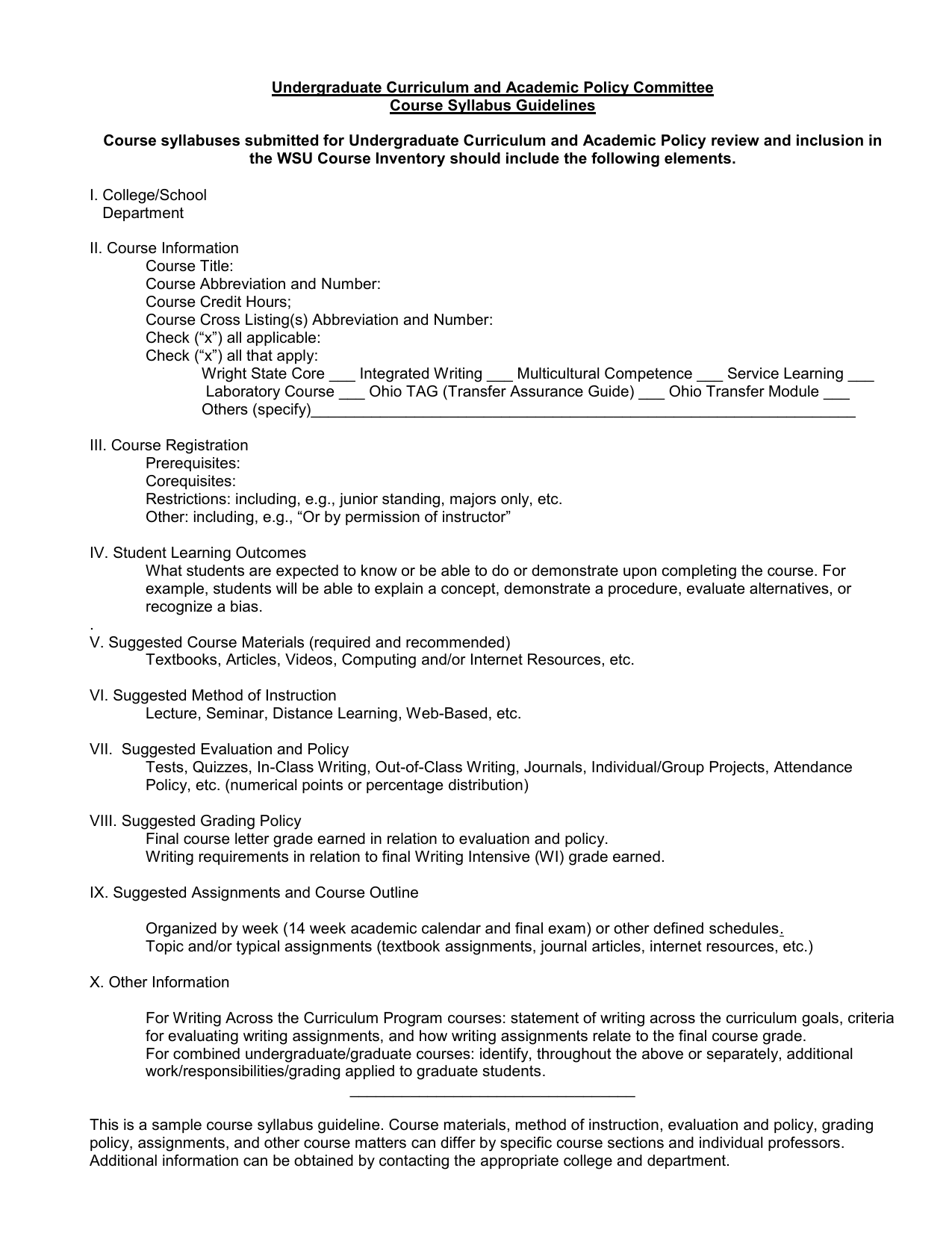 Course Syllabus Guidelines