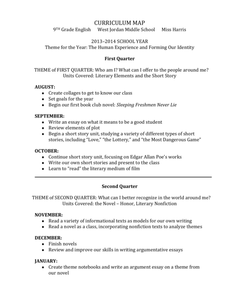 9th Grade Curriculum Map 9th Grade Curriculum Map