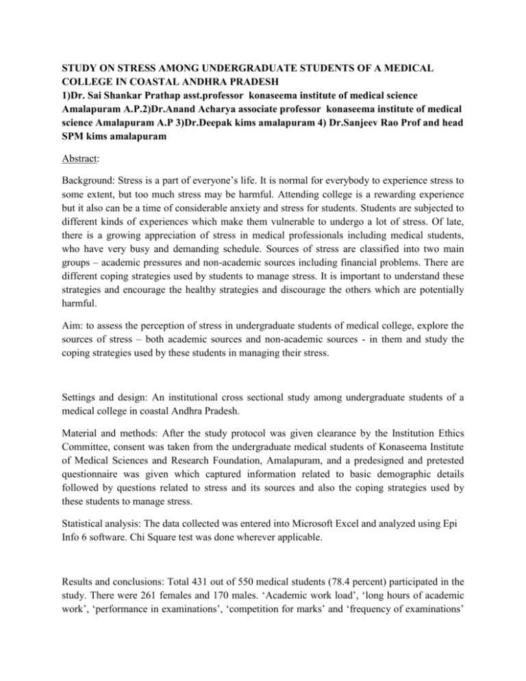 STUDY ON STRESS AMONG UNDERGRADUATE STUDENTS OF